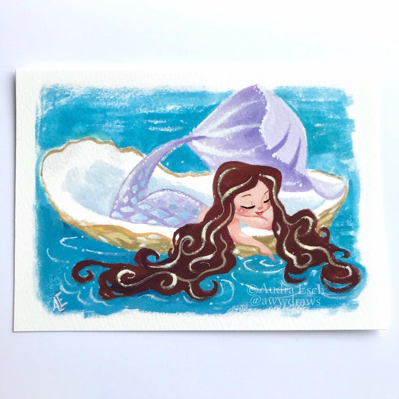 Purple Mermaid in an Oyster Shell - 5 X 7 Inch Fine Art Print - Etsy