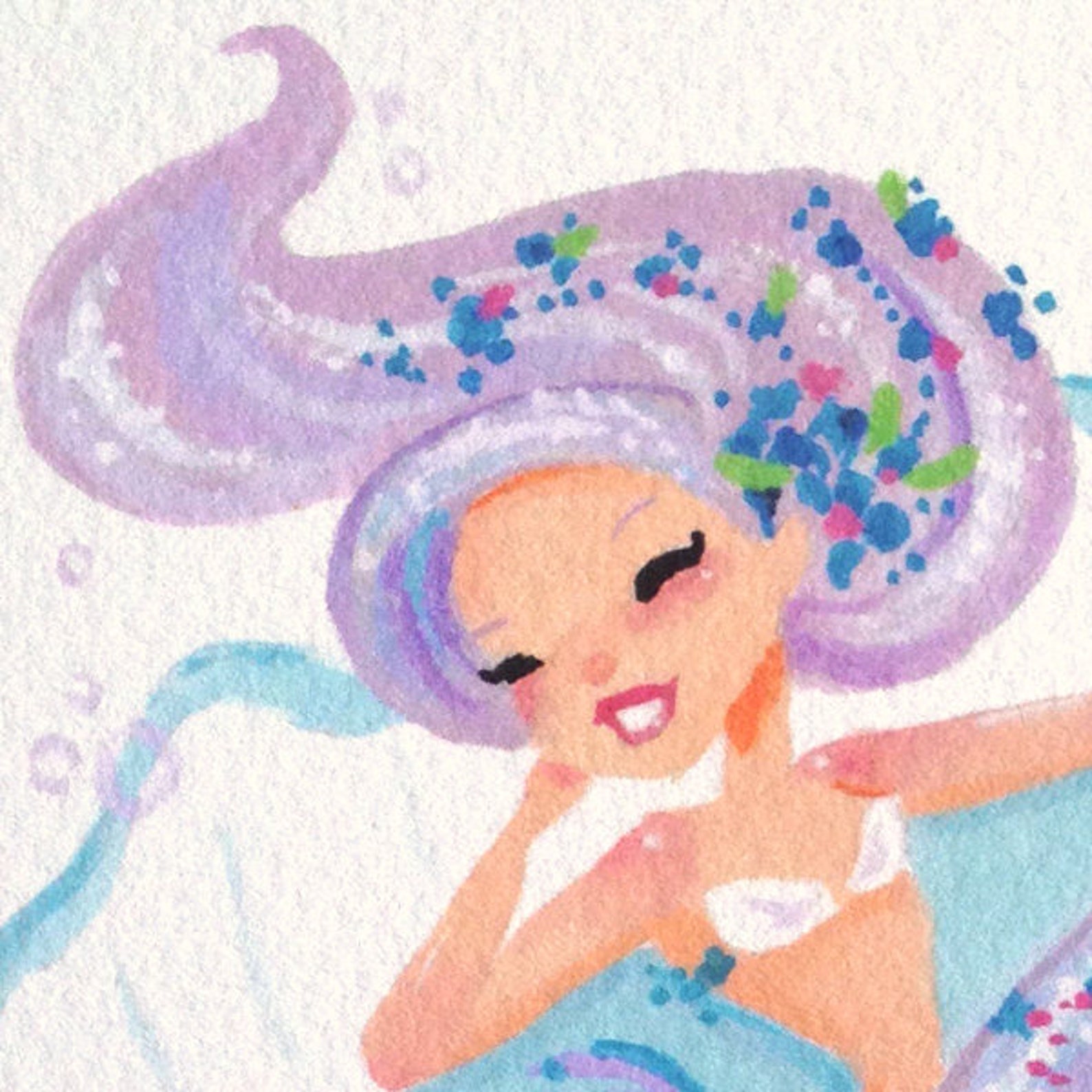 Purple Mermaid in Seashell Chair 5 X 5 Inches Fine Art | Etsy