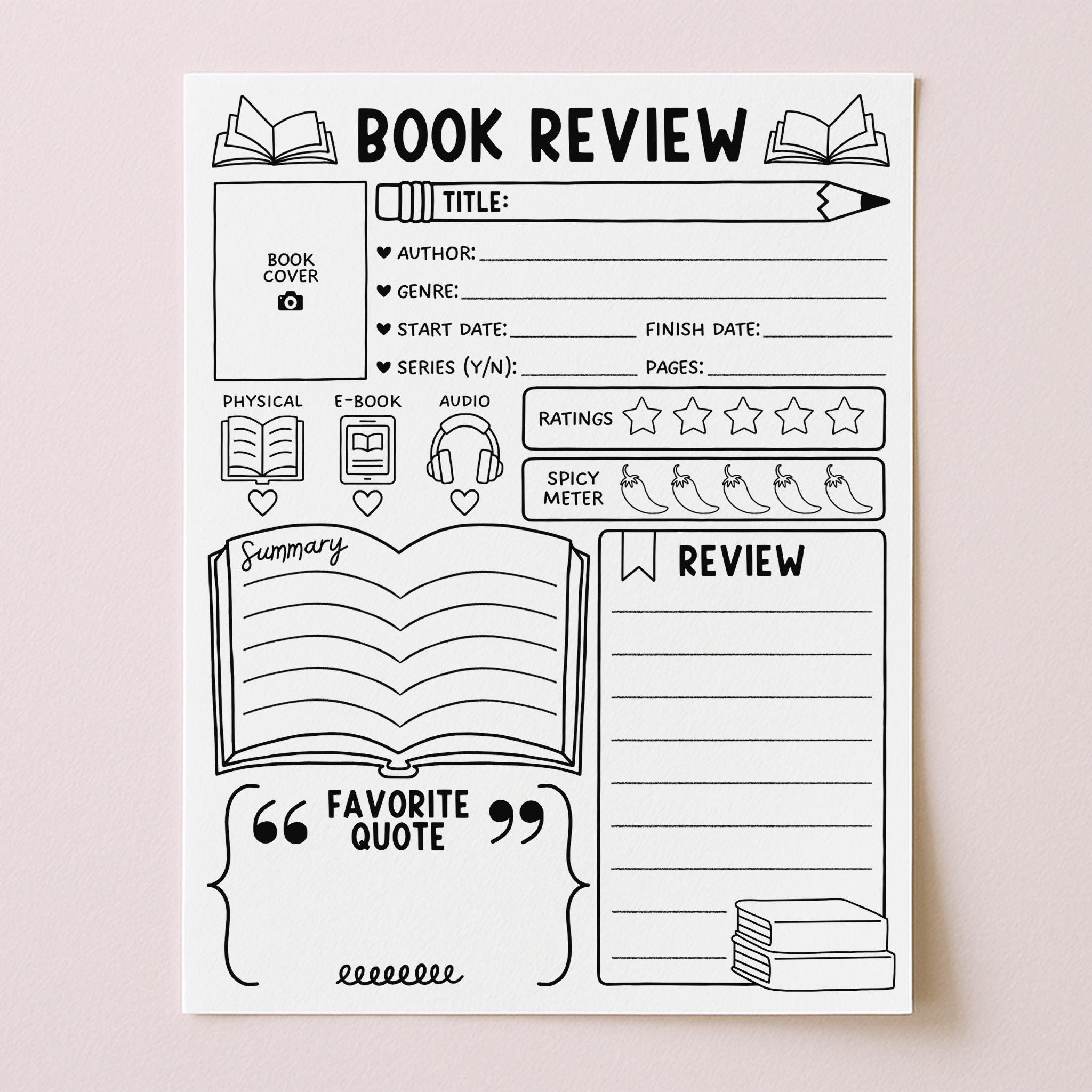 Book Review Template, Book Reading Journal Printable, Reading Log ...