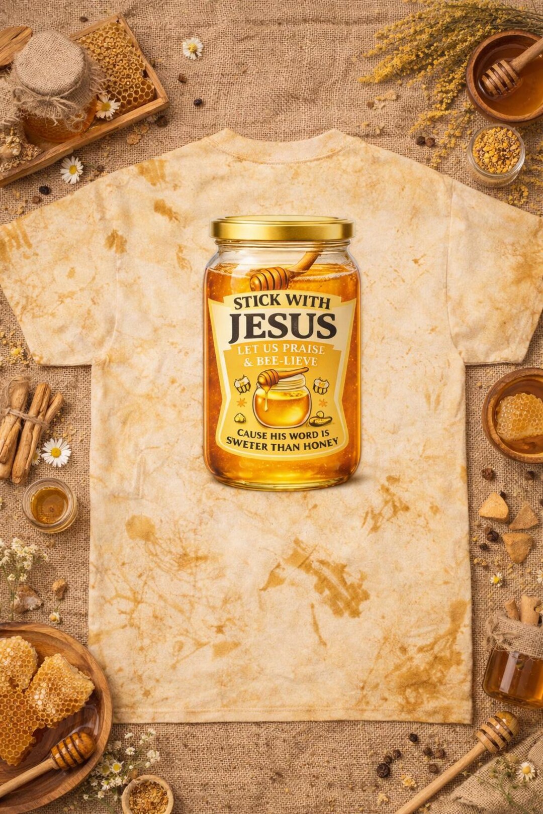 Stick With Jesus Honey Jar T-shirt | Tie-dye Yellow Faith Design - Etsy