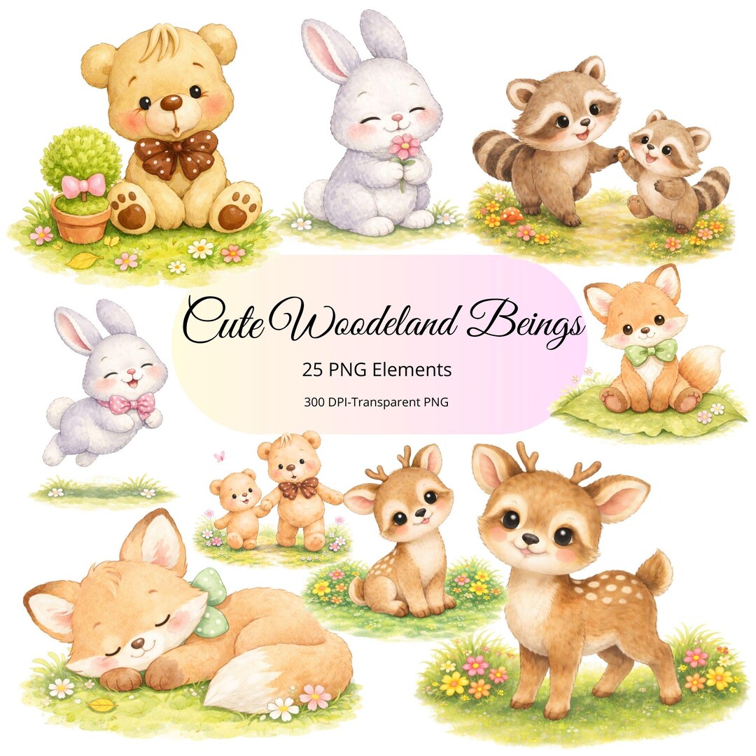Cute Baby Woodland Animals Clipart-forest Animals Digital Kit PNG - Etsy
