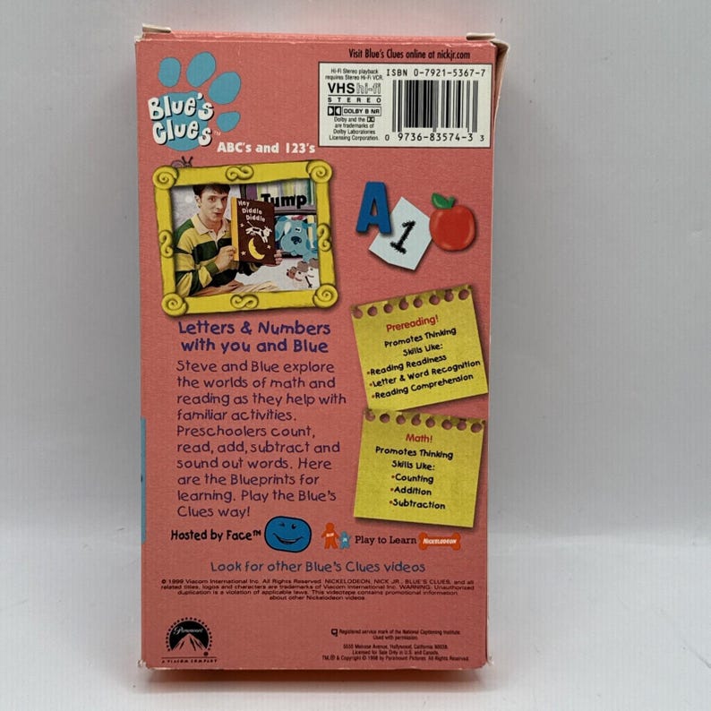 Blues Clues ABC 123 VHS Tape 1999 Play Along With Blue Nick Jr Orange ...