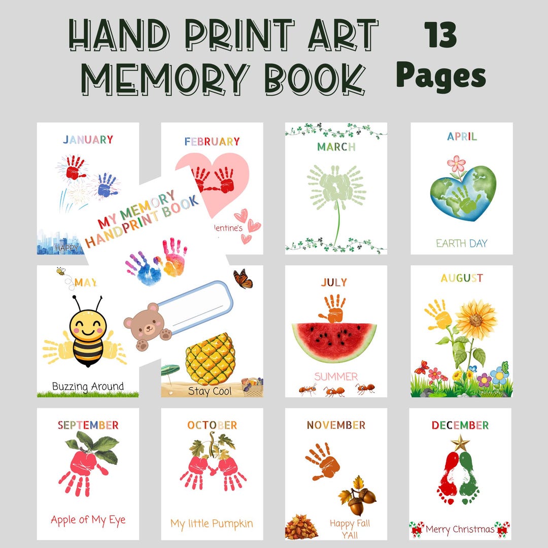 Handprint Memory Book Art Printable, Handprint Activity for Toddler ...