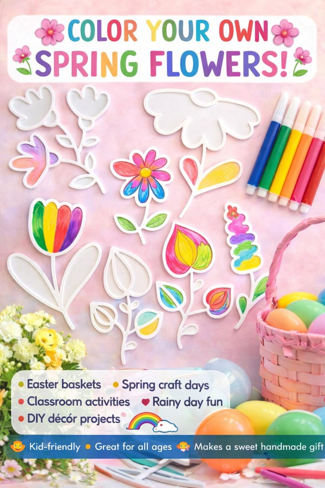 Color Your Own Spring Flowers-3d Printed Craft Set - Etsy