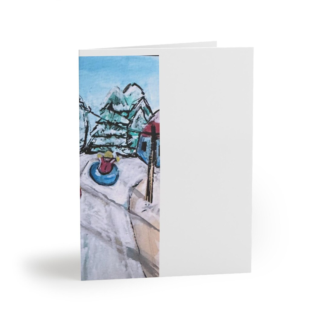 Winter Snow Tubing Scene Greeting Card - Etsy