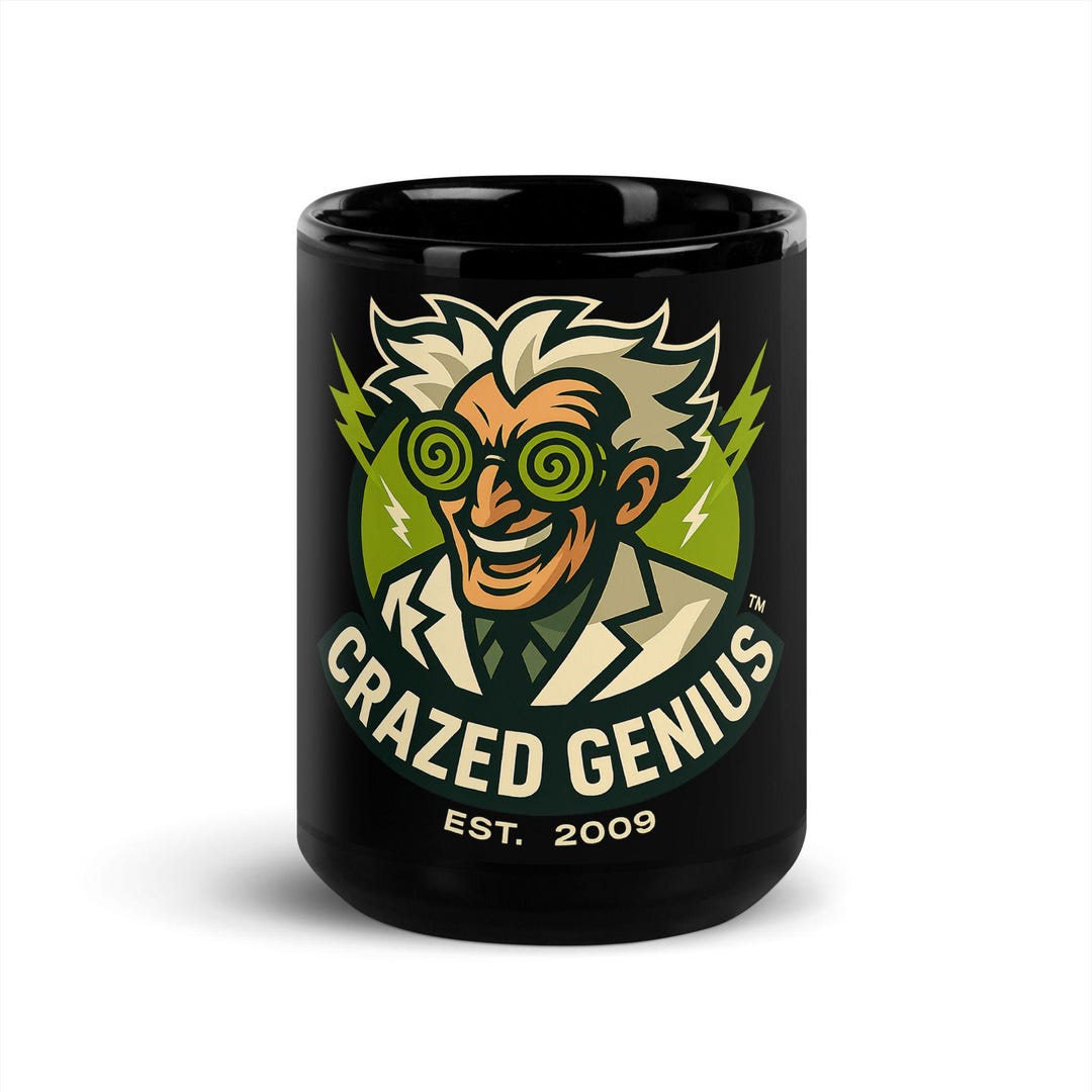 Crazed Genius Mad Scientist Logo Mug | Black Ceramic Coffee Cup - Etsy