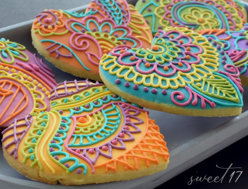 Mehndi Heart Sugar Cookies set of Six - Etsy