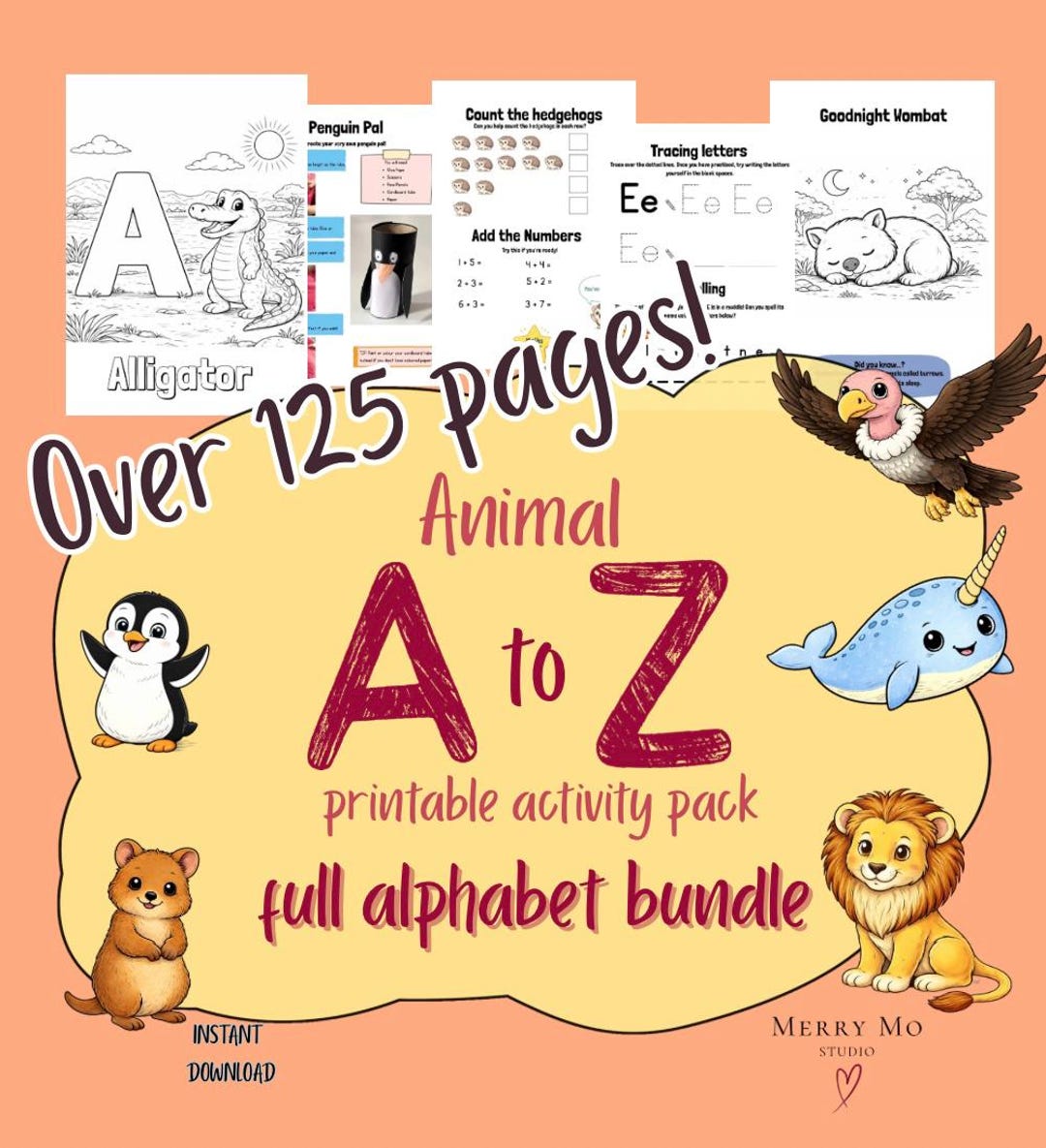 Animal Alphabet Activity Pack Printable - A-Z Animal Themed Worksheets ...