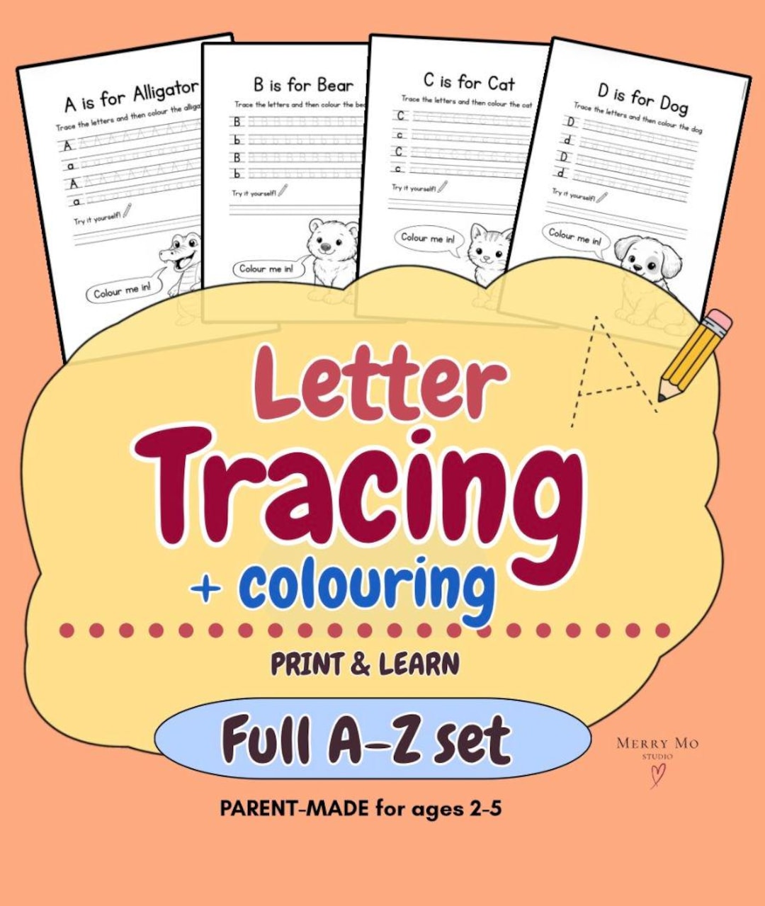 Animal Alphabet Tracing Worksheets, Preschool Handwriting Practice ...
