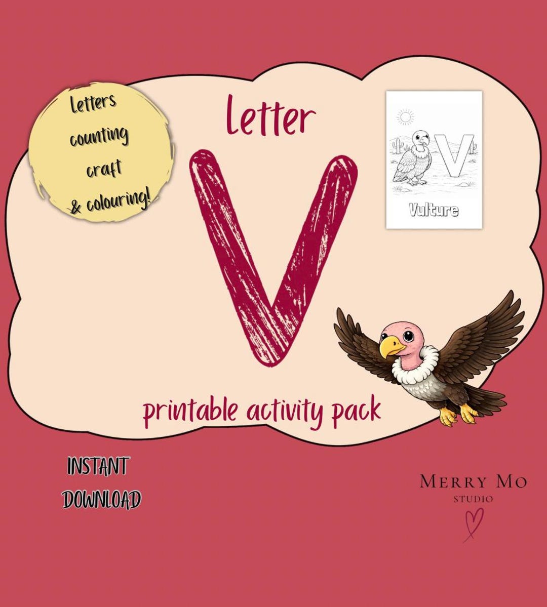 Letter V Activity Pack – Vulture Themed Preschool Worksheets (digital ...