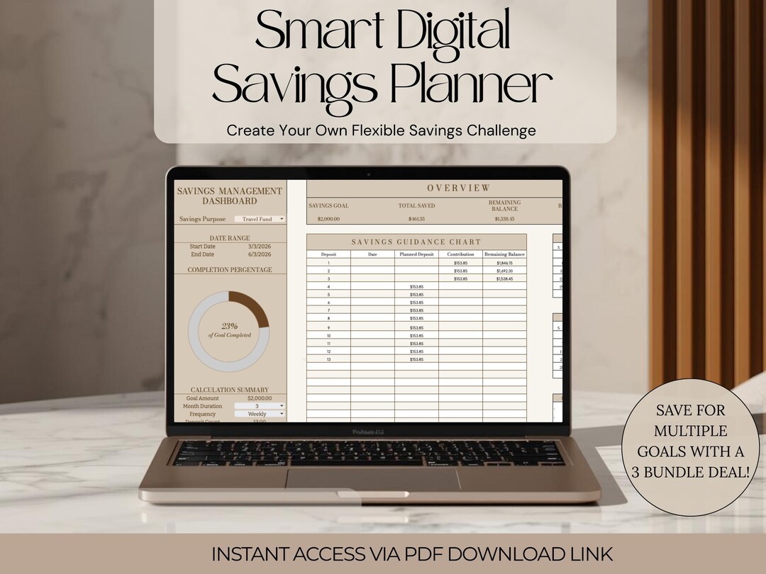 Digital Savings Challenge Bundle | 3 Financial Goal Trackers for ...