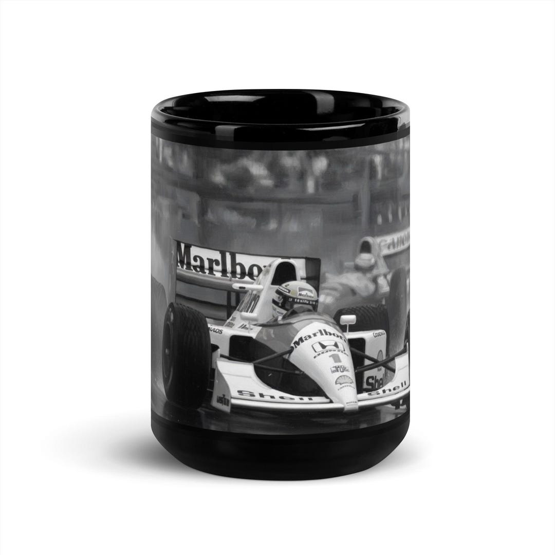 Ayrton Senna Mclaren MP4/4 Black Mug - F1 Legend Black & White Art ...