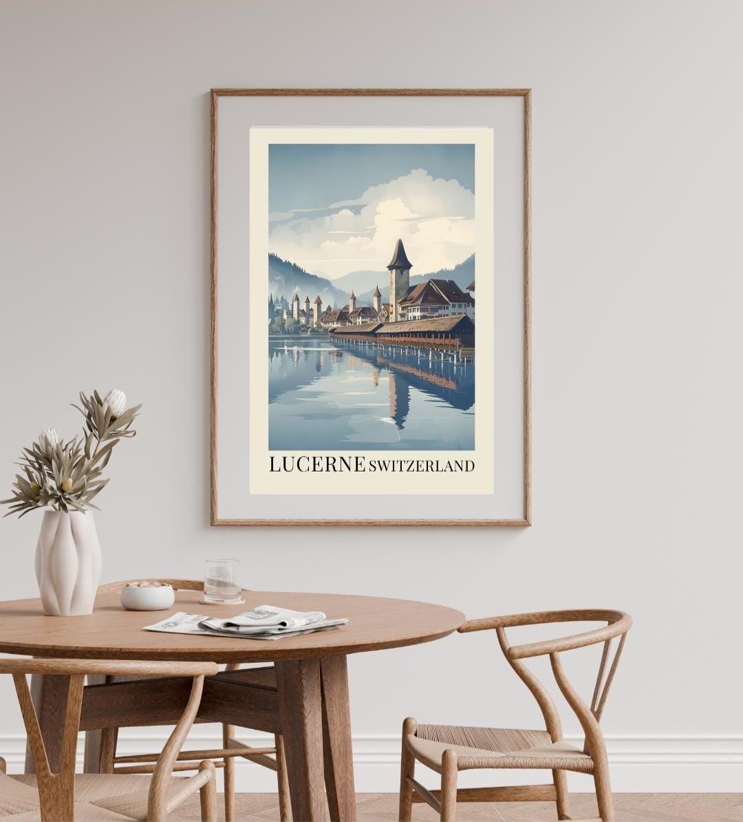 Lucerne Travel Poster | Swiss Landscape Wall Art | Modern Architectural ...