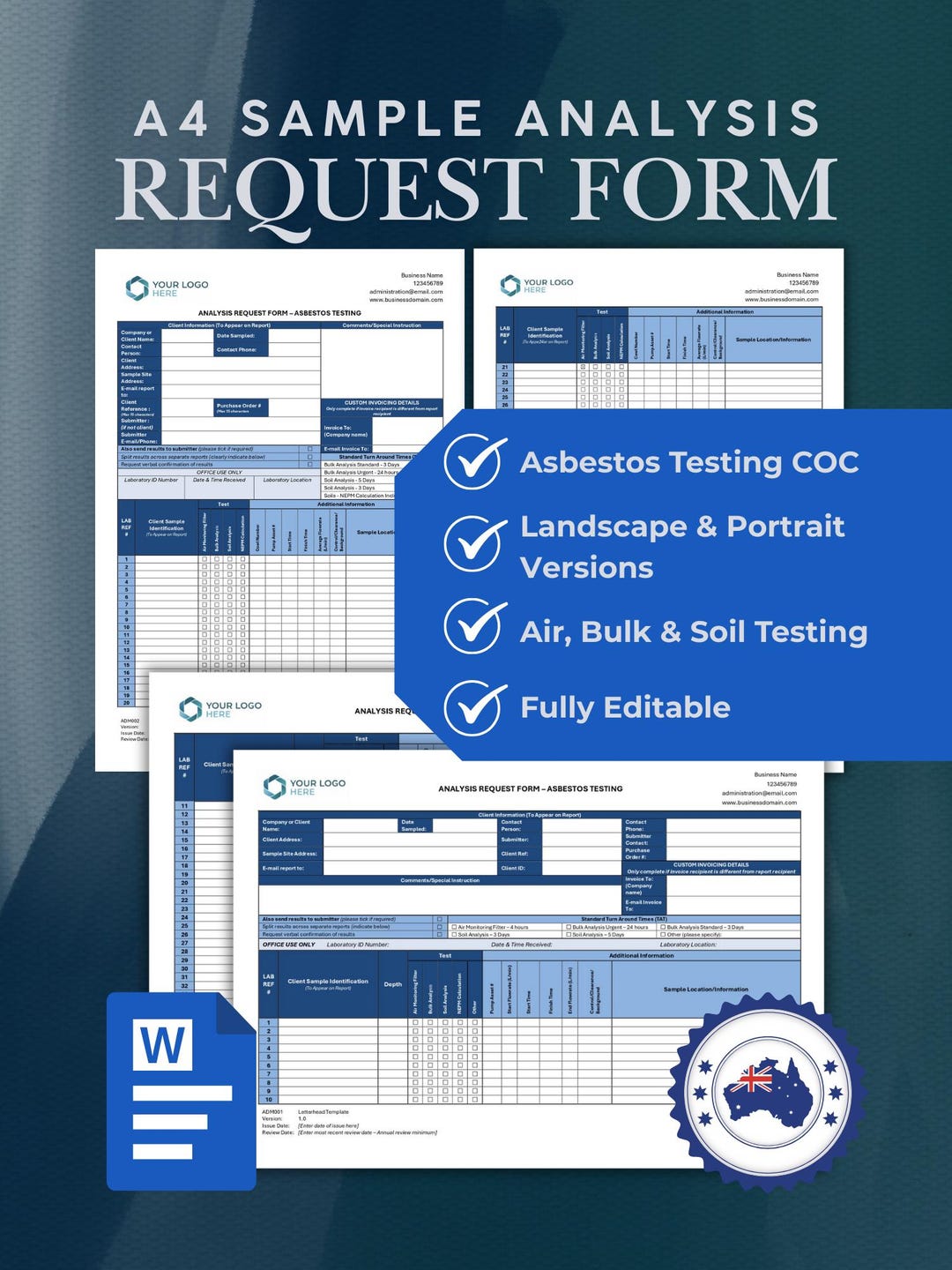 Editable Laboratory Asbestos Testing Analysis Request Form - Sample ...