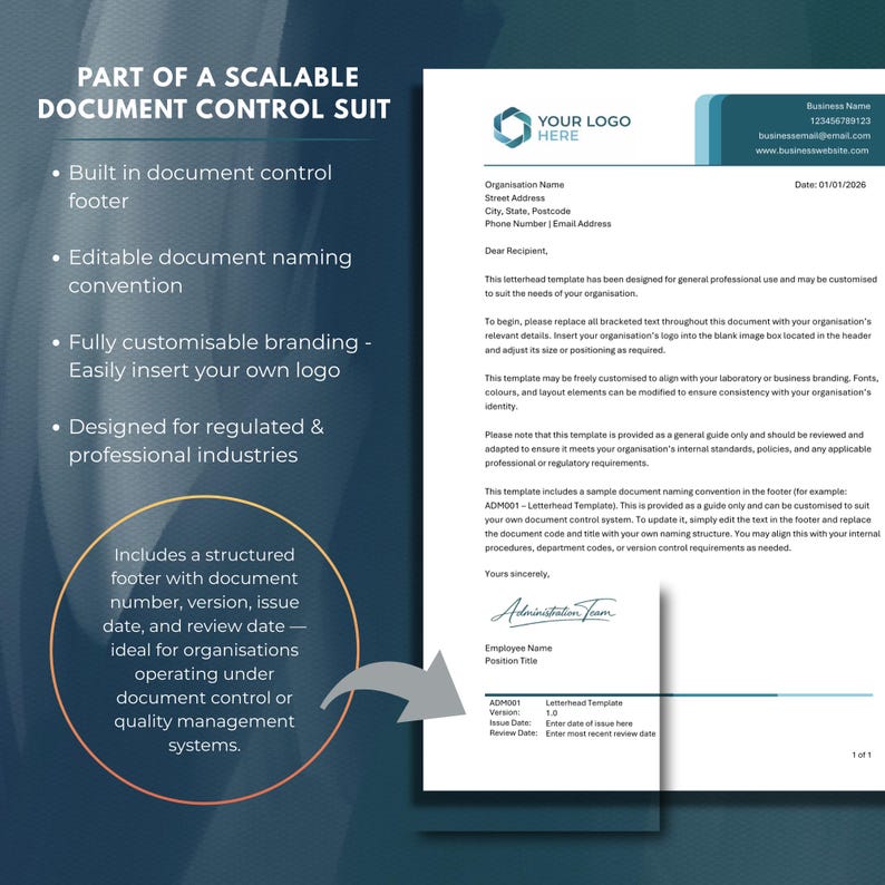 Professional A4 Letterhead Template – Document Control Ready | Editable ...