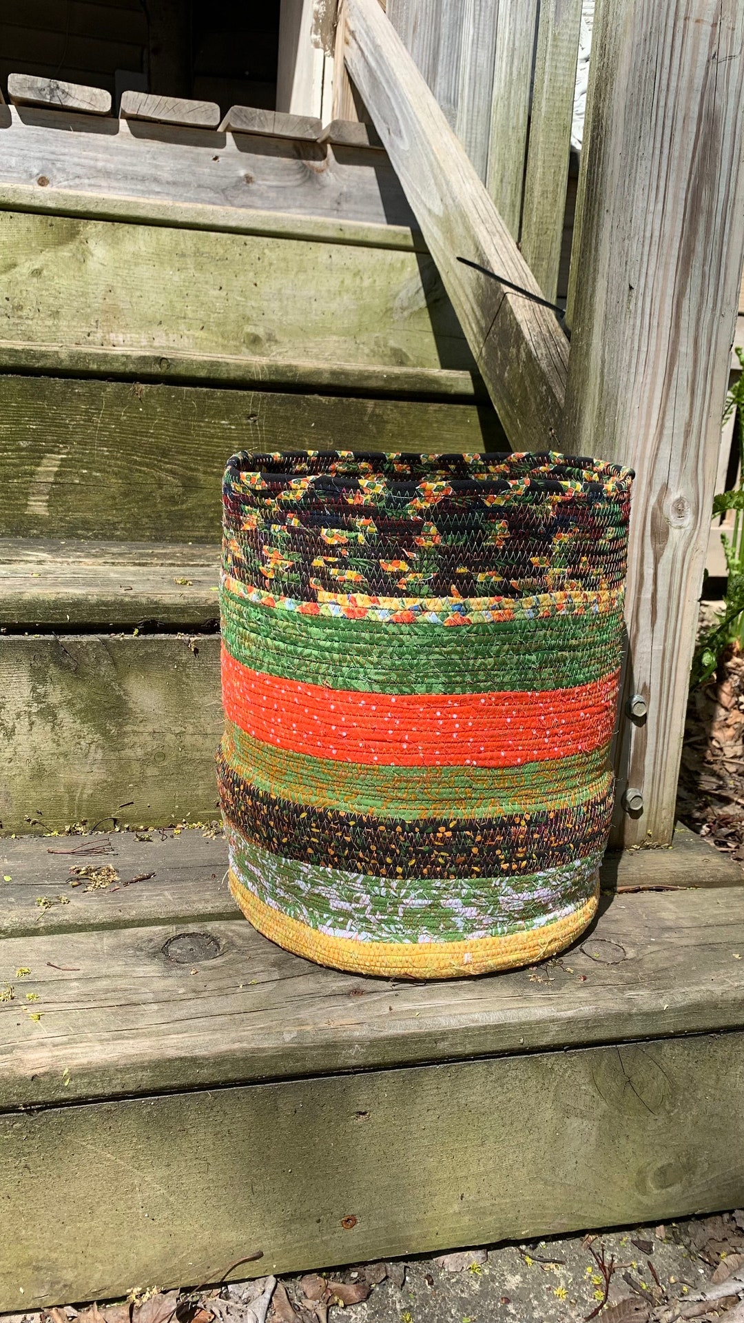 Fabric Wrapped Cotton Clothesline Rope Basket, Plant Pot Holder. - Etsy