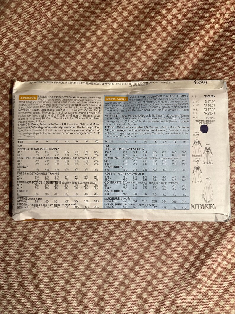 Butterick 4289, Wedding Dress Sewing Pattern Size 14/16/18 and 6/8/10 ...