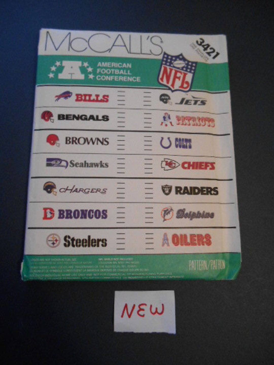 Mccalls 3421 NFL Team Logos Out of Print Pattern - Etsy