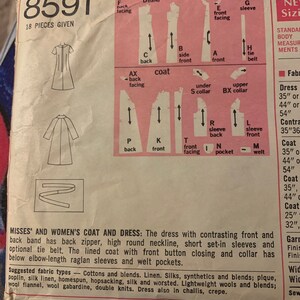 Simplicity 8591, Rare Vintage, 60’s, Dress and Dress Coat, Size 14 - Etsy