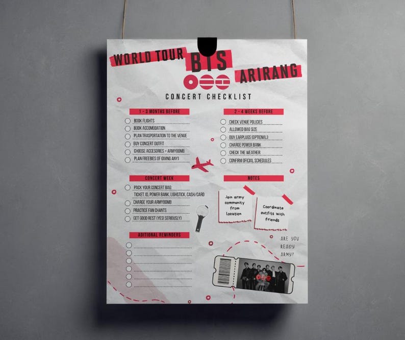 BTS World Tour Checklist & Concert Planner | Editable Canva Template ...