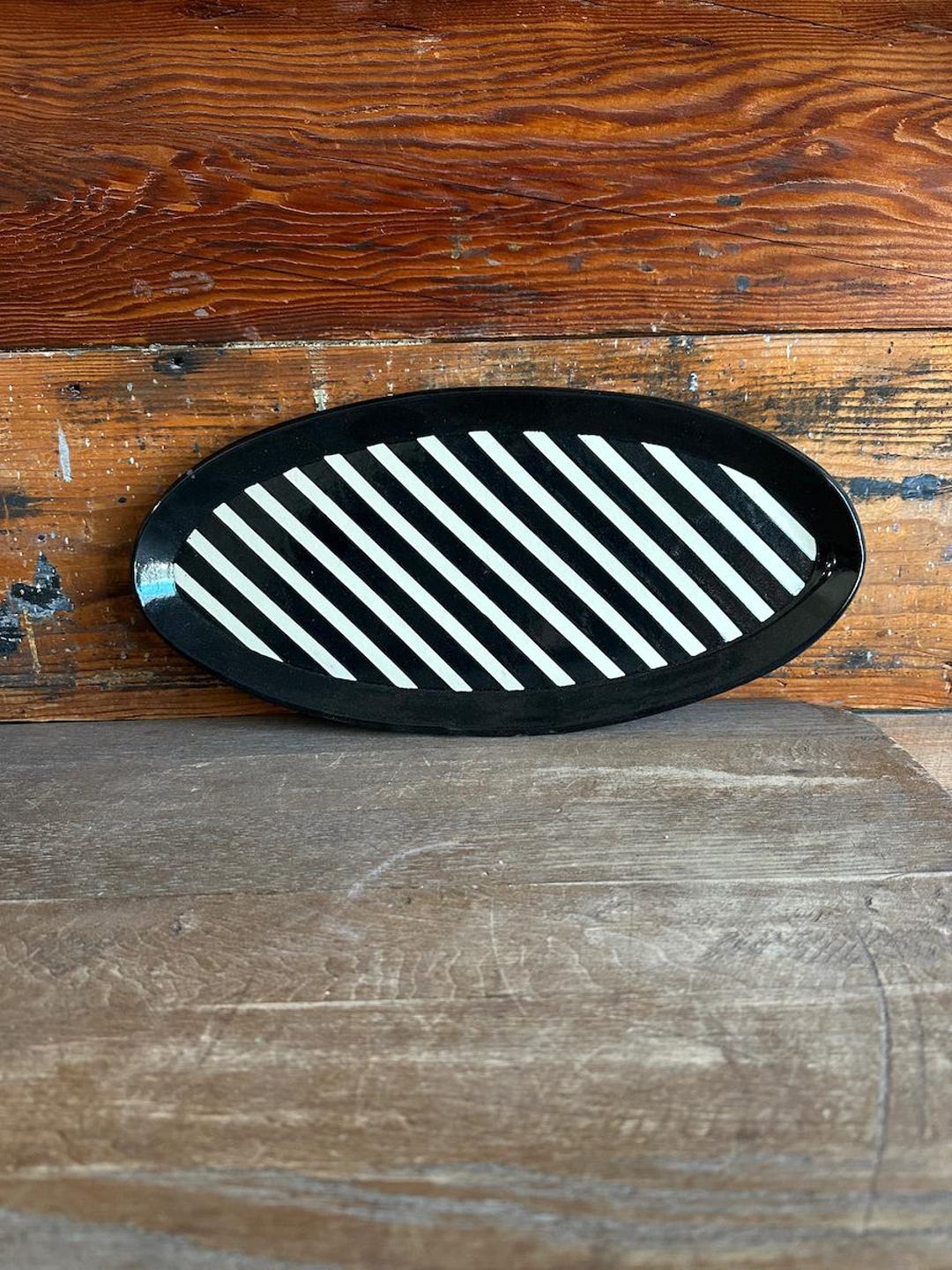 Oval Platter - Black With White Diagonal Stripes - Etsy