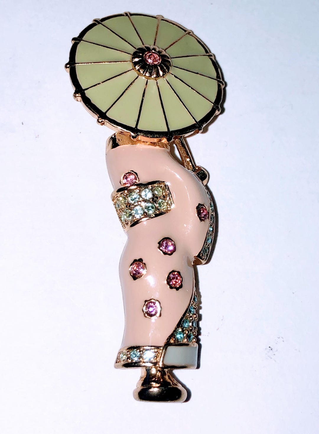 Very Rare Vintage Enamel Geisha Girl Brooch With Umbrella Unsigned ...