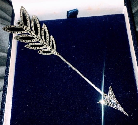 Antique Art Deco French arrow jabot pin sterling sil… - Gem