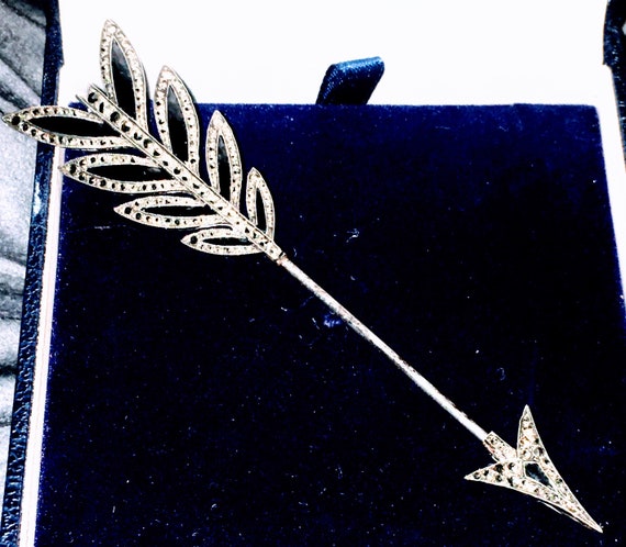 Antique Art Deco French arrow jabot pin sterling sil… - Gem