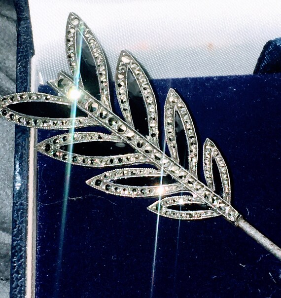 Antique Art Deco French arrow jabot pin sterling sil… - Gem