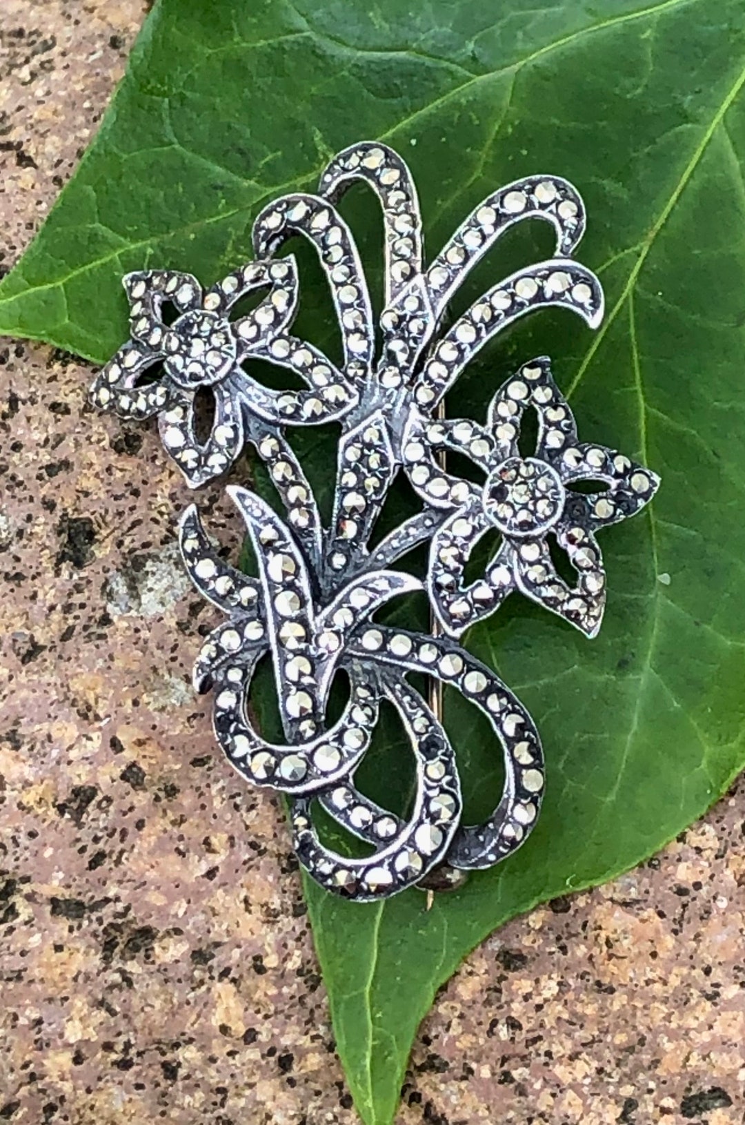 Rare Antique Ciro Sterling Silver Marcasite Floral Brooch - Etsy UK