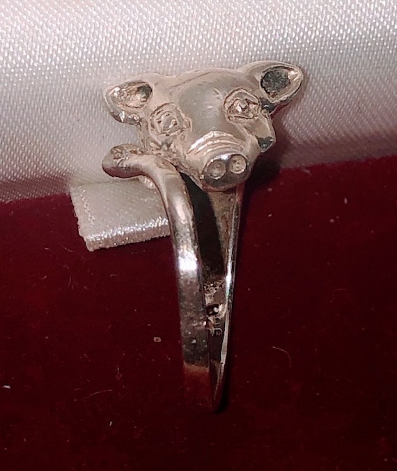 Rare vintage sterling silver pig piggy ring Uk-L USA-… - Gem