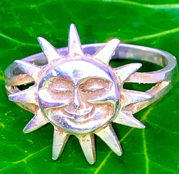 Rare vintage boho sterling silver sun face ring, uk-R… - Gem