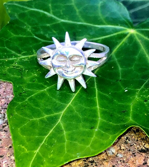 Rare vintage boho sterling silver sun face ring, uk-R… - Gem