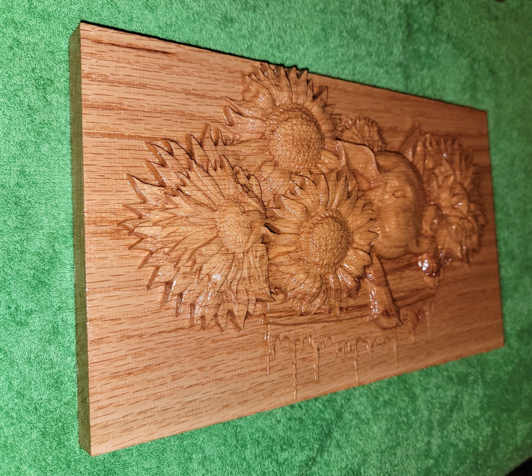 Red Oak Carving: Pig in Sunflower Basket - Etsy