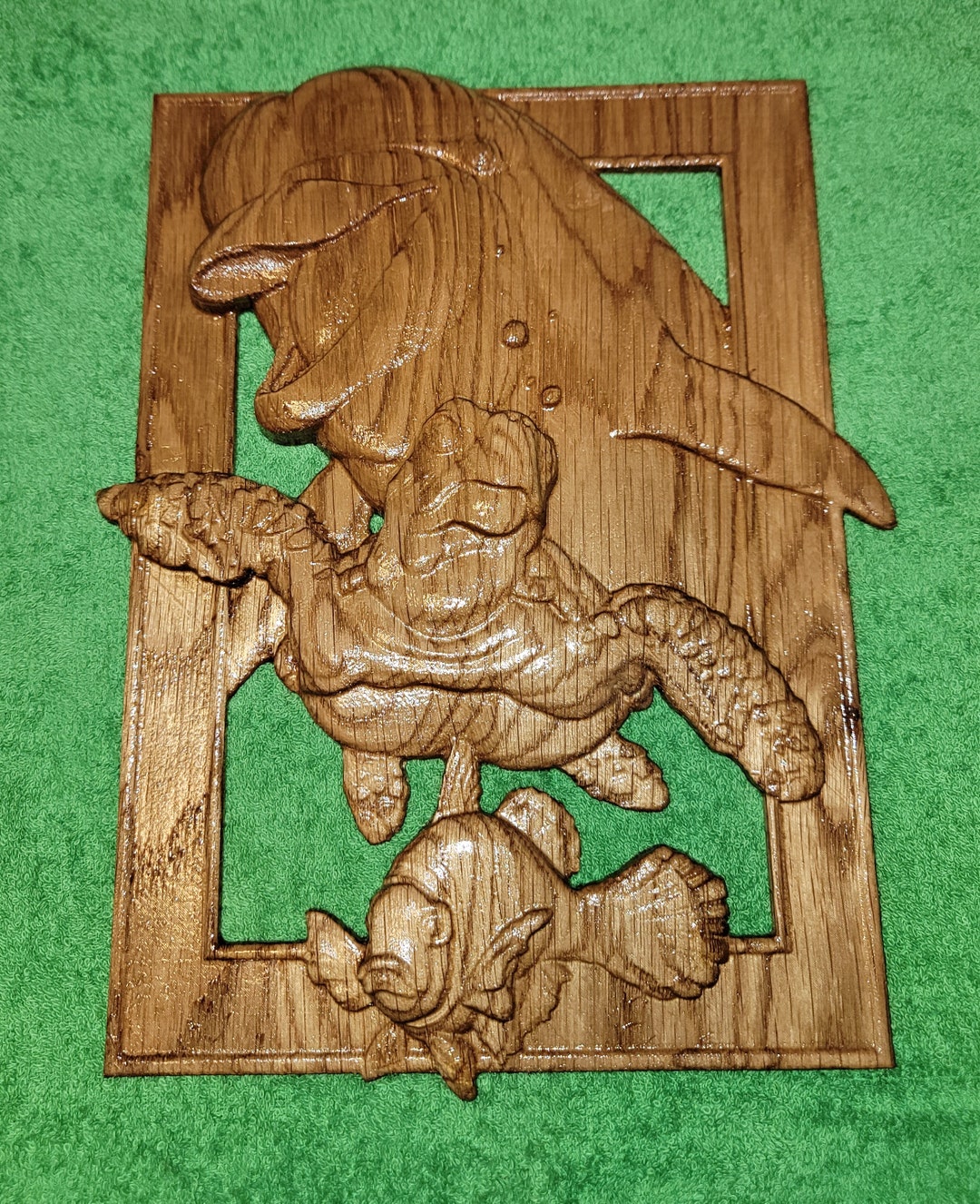 Carved Red Oak Ocean Scene: Dolphin, Turtle, Clownfish Wall Art - Etsy