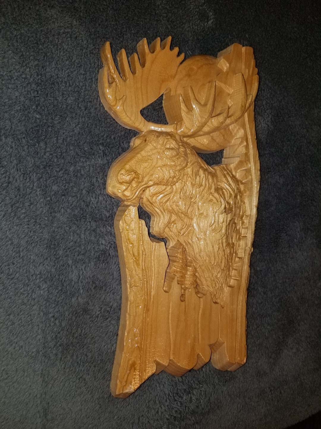 Cherry Wood Moose Carving: Moonlit Wall Art - Etsy