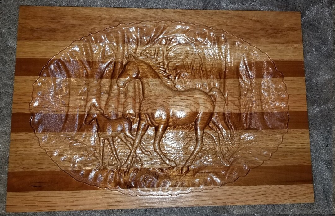 Mare and Colt Wood Carving: Red Oak & Cherry Wall Art - Etsy