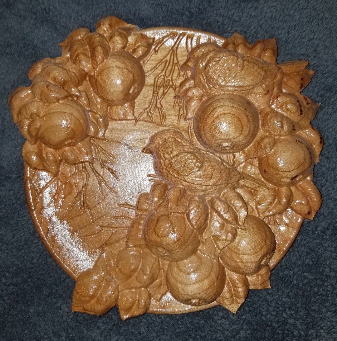 Bluebirds in Apple Tree Wood Carving - Etsy