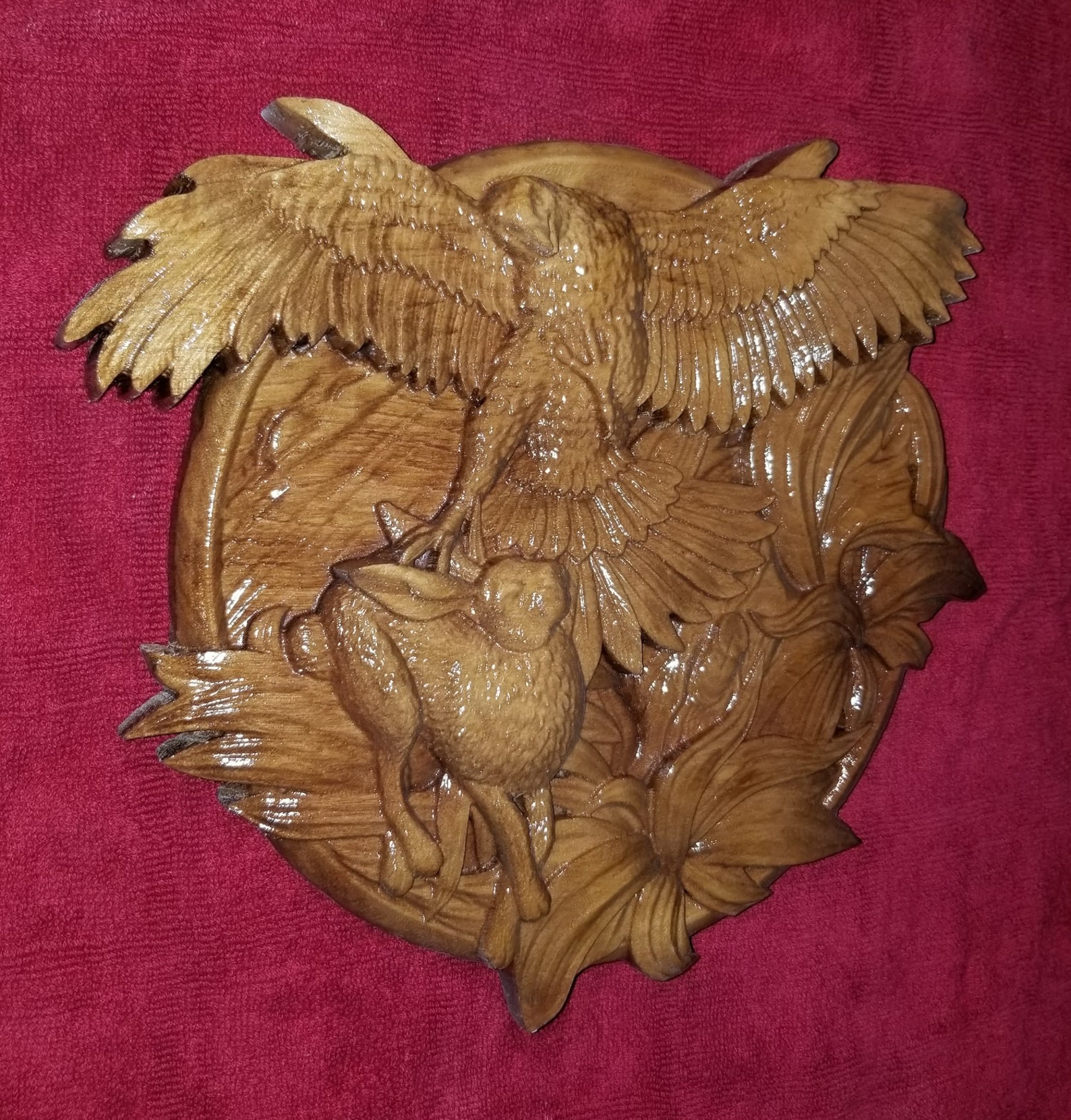 Hawk and Rabbit Birch Wood Carving: Honey Oak Finish - Etsy