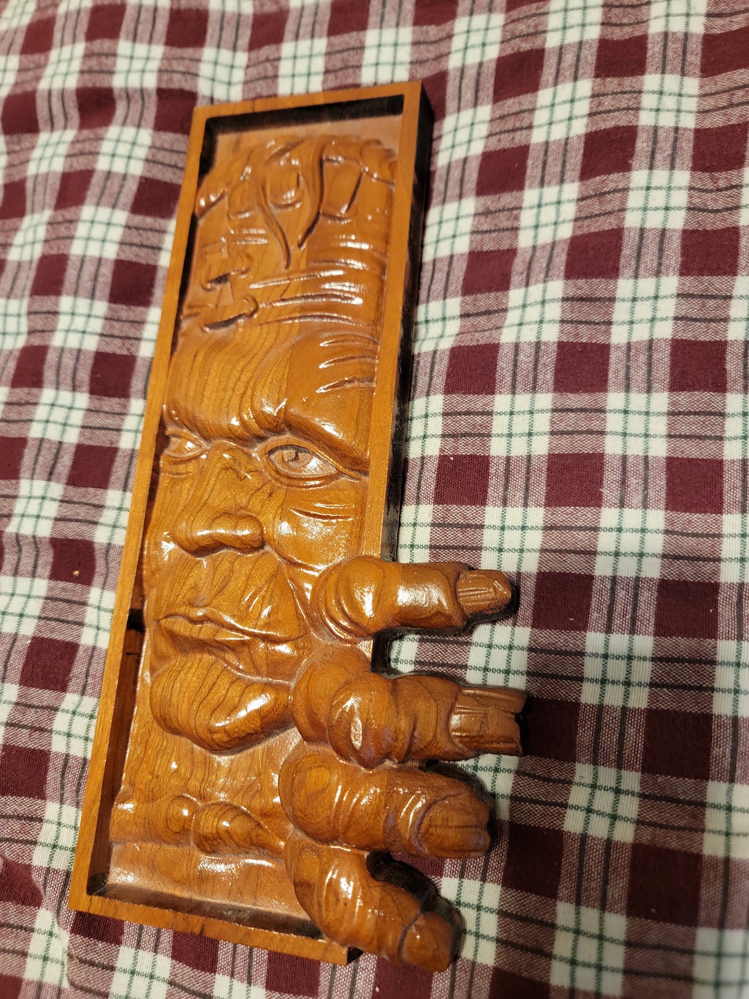 Haunted Frankenstein Cherry Wood Window Carving - Spooky Home Decor ...