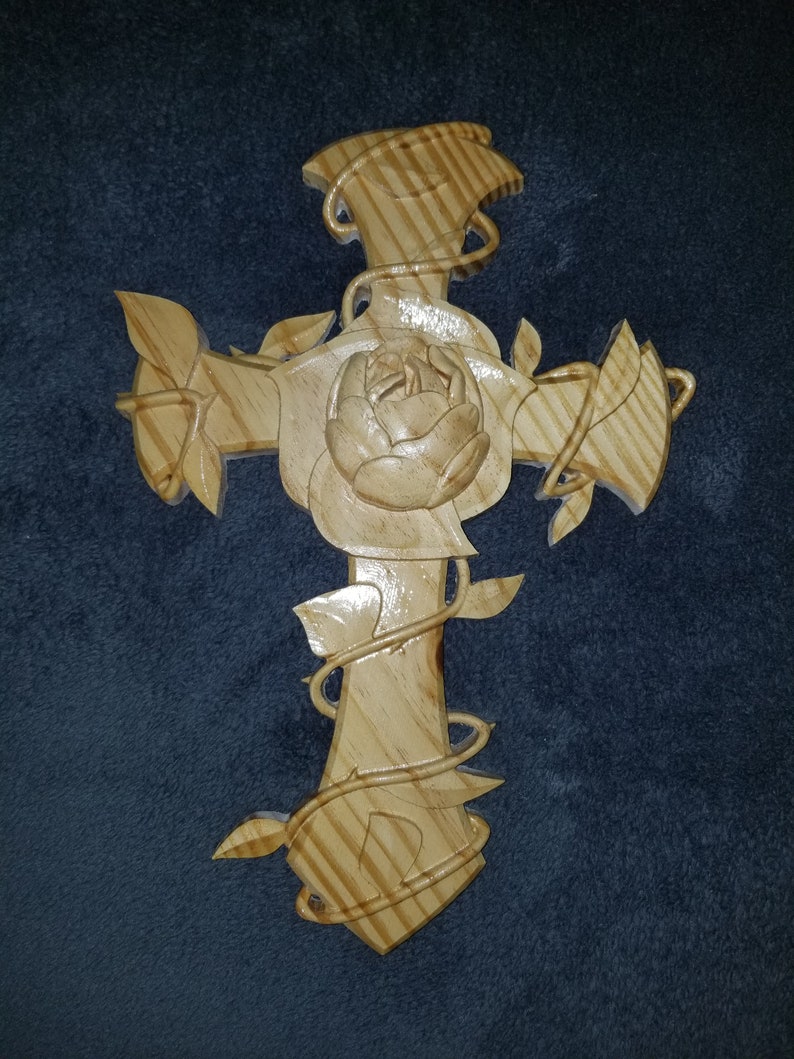 Cross With Rose and Throne Vine Wrapped Around 3D CNC Carved - Etsy