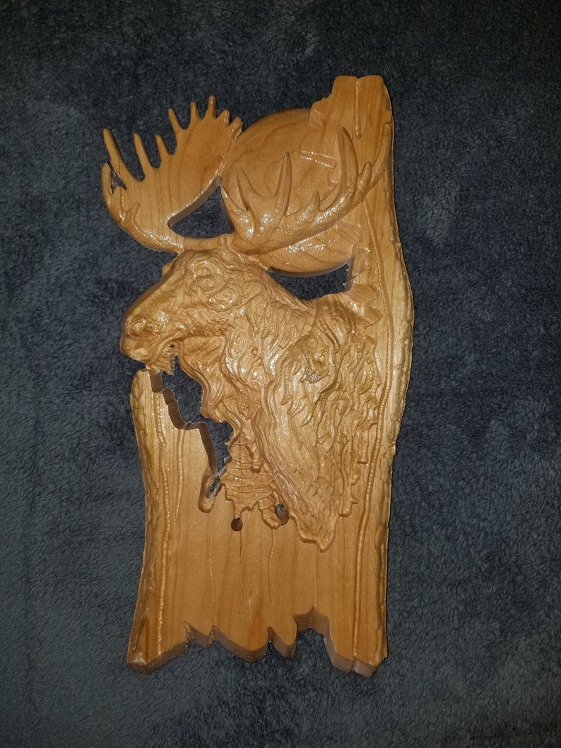 Moose in the Moon Light CNC 3D Carved - Etsy