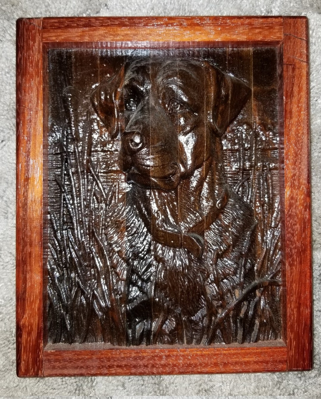 Carved Chocolate Labrador Retriever Waiting in Cattails 3D Wall ...