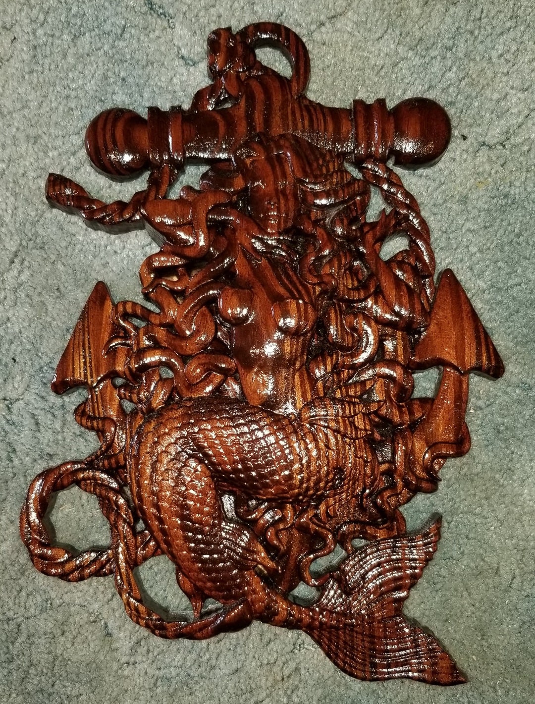 Golden Brown Mermaid Carving: Yellow Pine Anchor Wall Art - Etsy