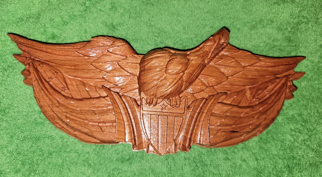 Carved Bald Eagle Perched on Union Shield With Crossing American Flags ...