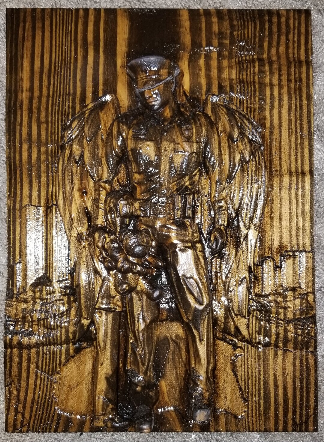 Police Officer Angel Wings Wood Carving: Protecting Child - Etsy