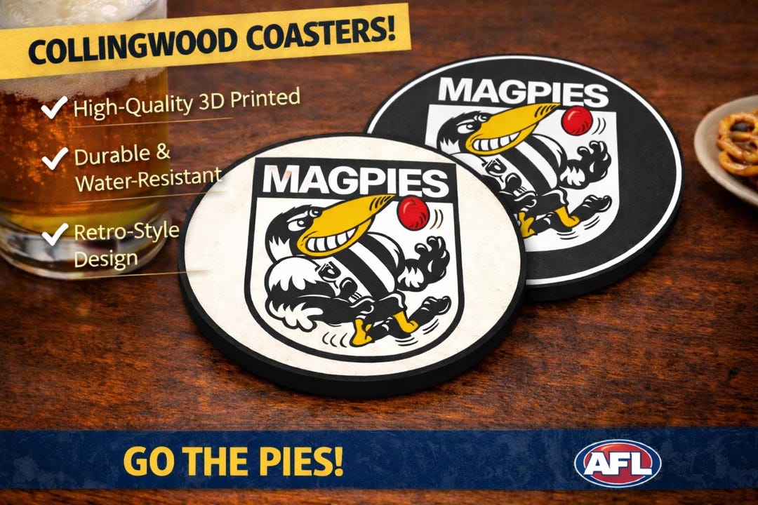Collingwood Magpies AFL 3D Printed Coasters | Footy Fan Drink Coasters ...