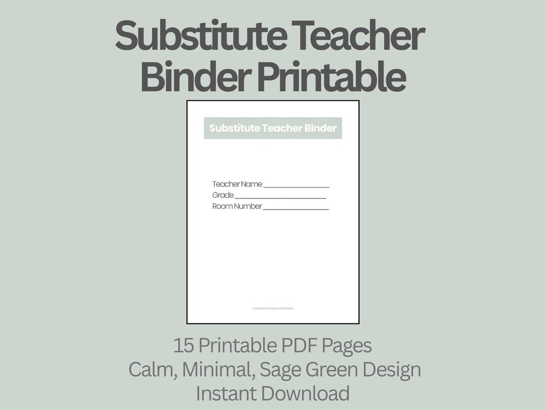 Sage Green Substitute Teacher Binder | Printable Emergency Sub Plans ...