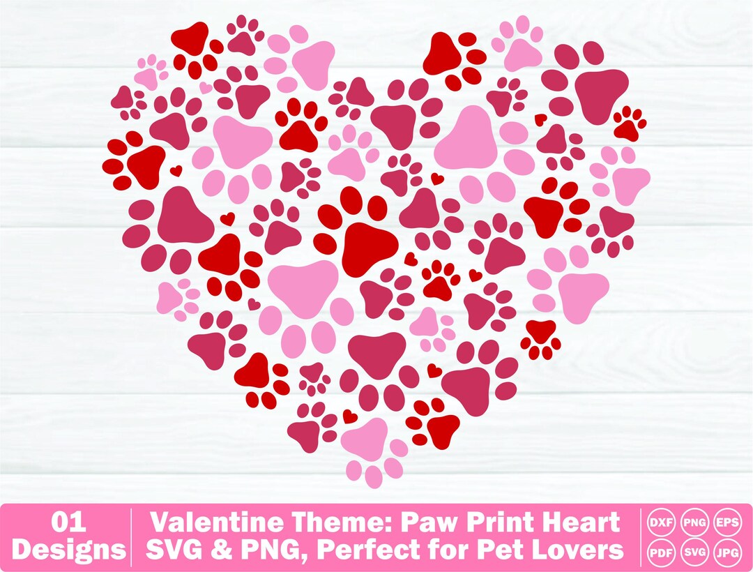 Paw Print Heart SVG PNG | Valentine Dog Cat Paw Heart Design | Pet ...