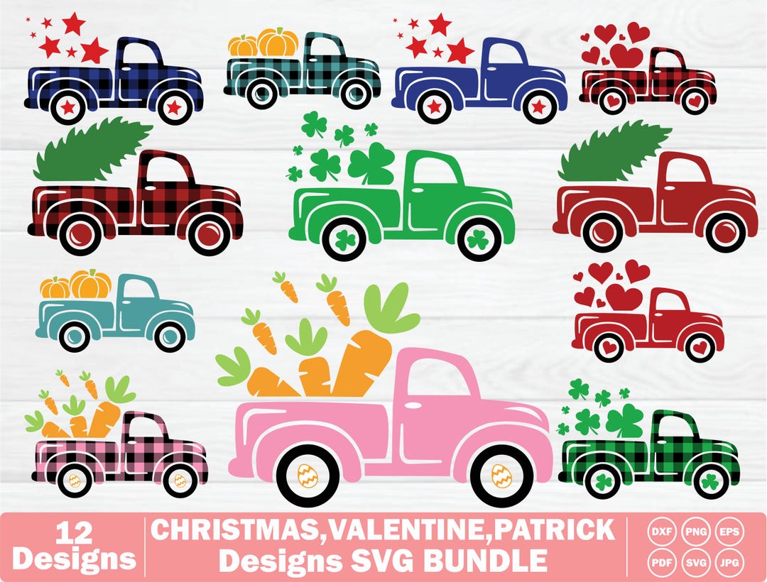 Seasonal Truck SVG Bundle, Christmas Valentine St Patricks Easter Truck ...